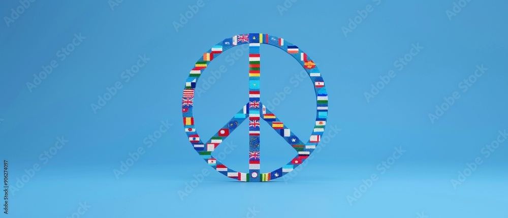 Peace sign made of flags from around the world, symbolizing worldwide ...