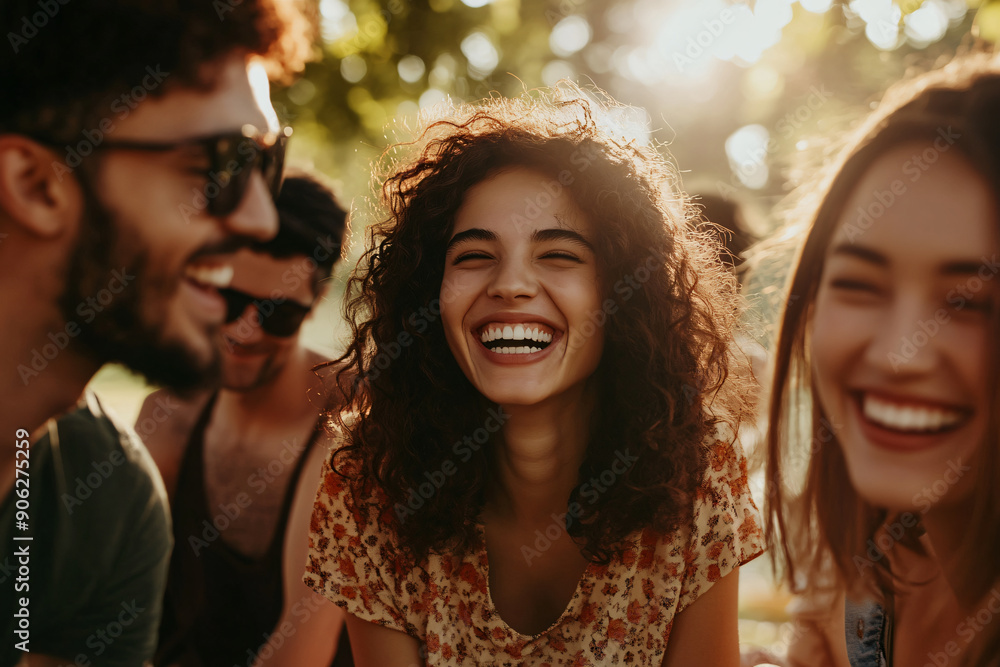 Joyful Diverse Group of Friends Laughing at Picnic in Sun-Drenched Park ...