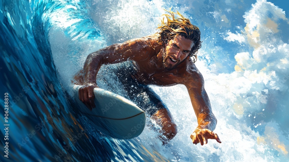 Surfing on a powerful ocean wave. Featuring a surfer, ocean wave, and ...