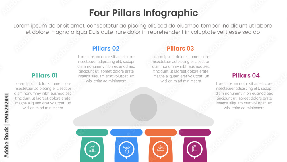Four pillars framework with ancient classic construction infographic ...