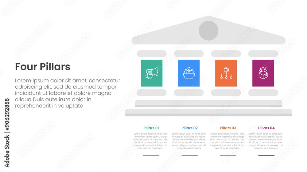 Four pillars framework with ancient classic construction infographic ...