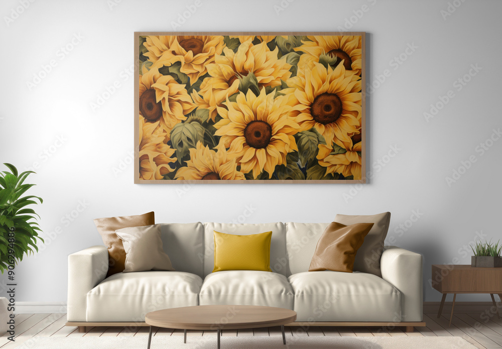 Interior Photo Frame And Living Room Furniture Mockup With Generative ...