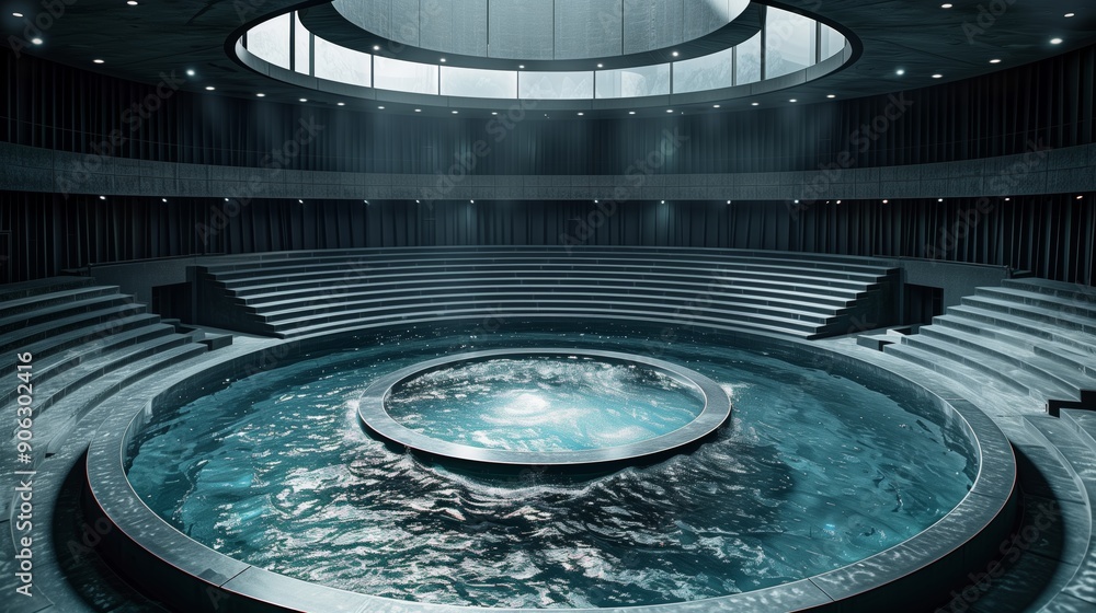 modern circular amphitheater featuring sleek, minimalist design ...