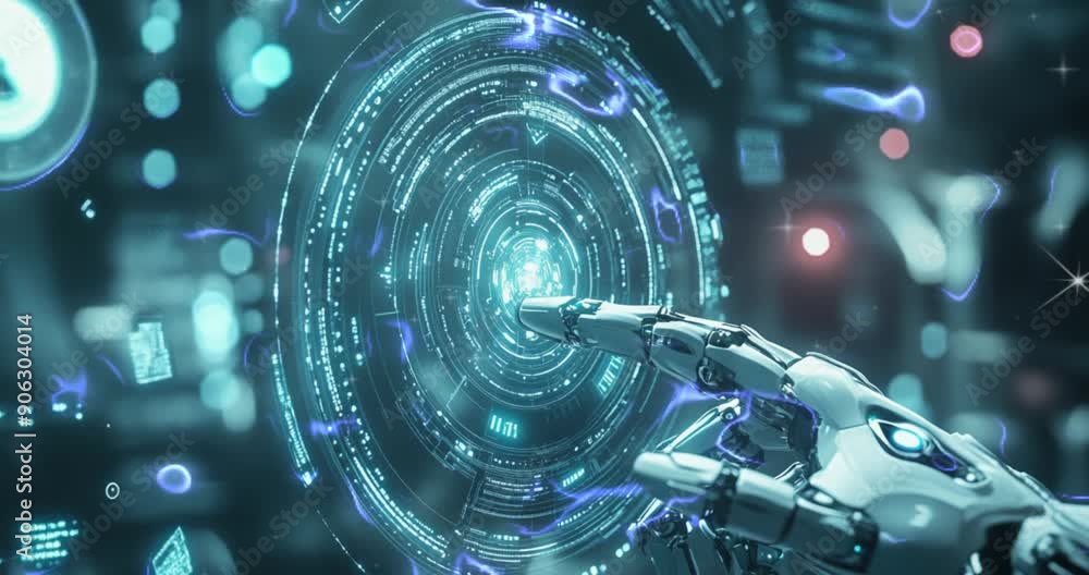 Create a futuristic background featuring a real depiction of AI ...