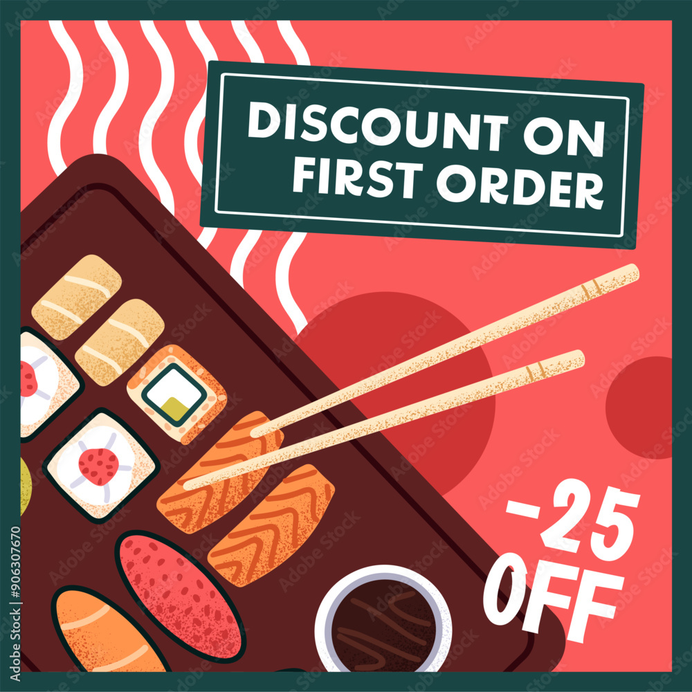 Design of sushi restaurant gift voucher. Template of traditional ...