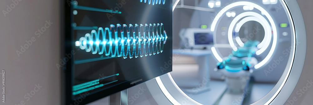 Futuristic medical device scanning a patient's chromosomes in realtime ...