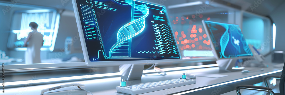 Futuristic medical device scanning a patient's chromosomes in realtime ...