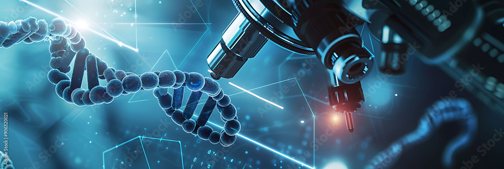 Futuristic medical device scanning a patient's chromosomes in realtime ...