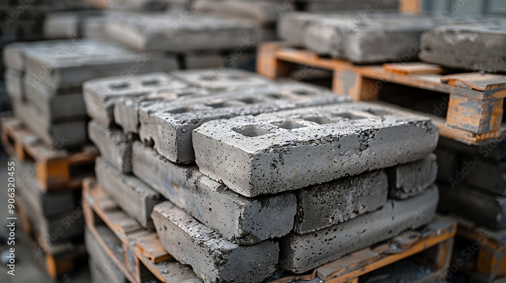 Concrete Cinder Blocks in Industrial Pallets Grey brick Shapes building ...