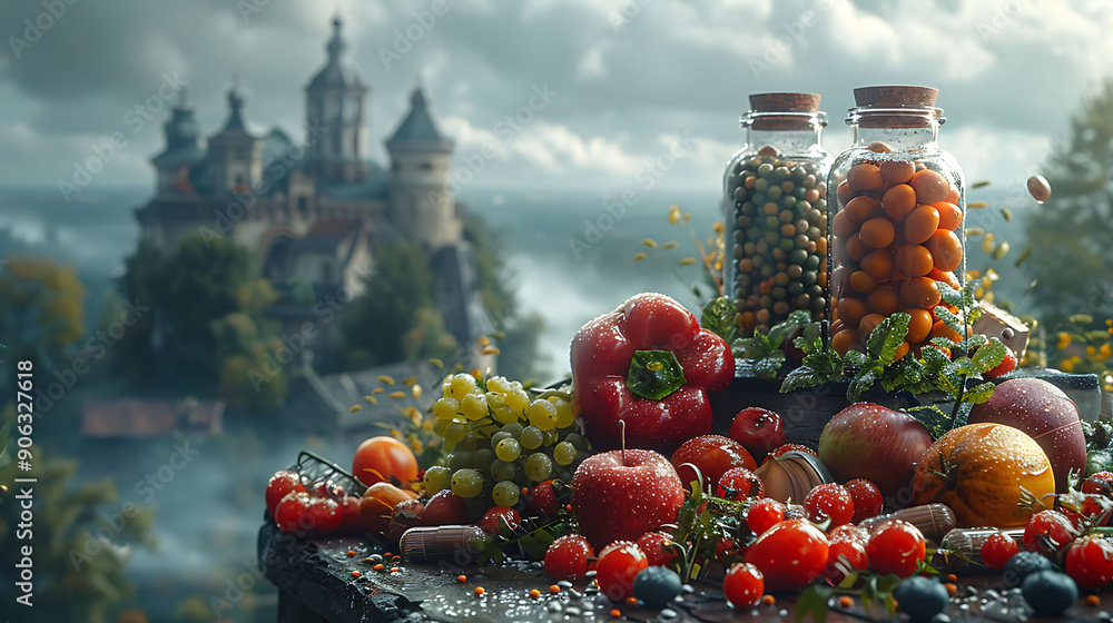 Healthy Balanced Meal Displaying Fresh, Whole Foods, Providing a Visual ...