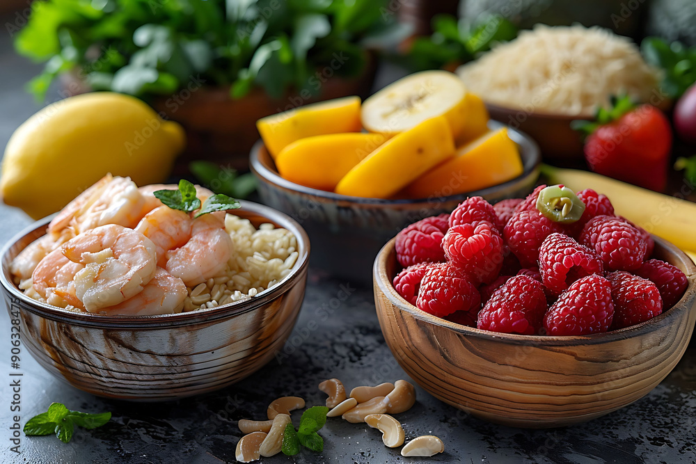 Vibrant Meal With Balanced Nutrients, Including Fresh Produce, Lean ...