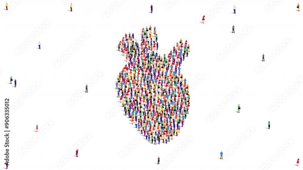 Human heart concept. Organ donation day. A large group of people form ...