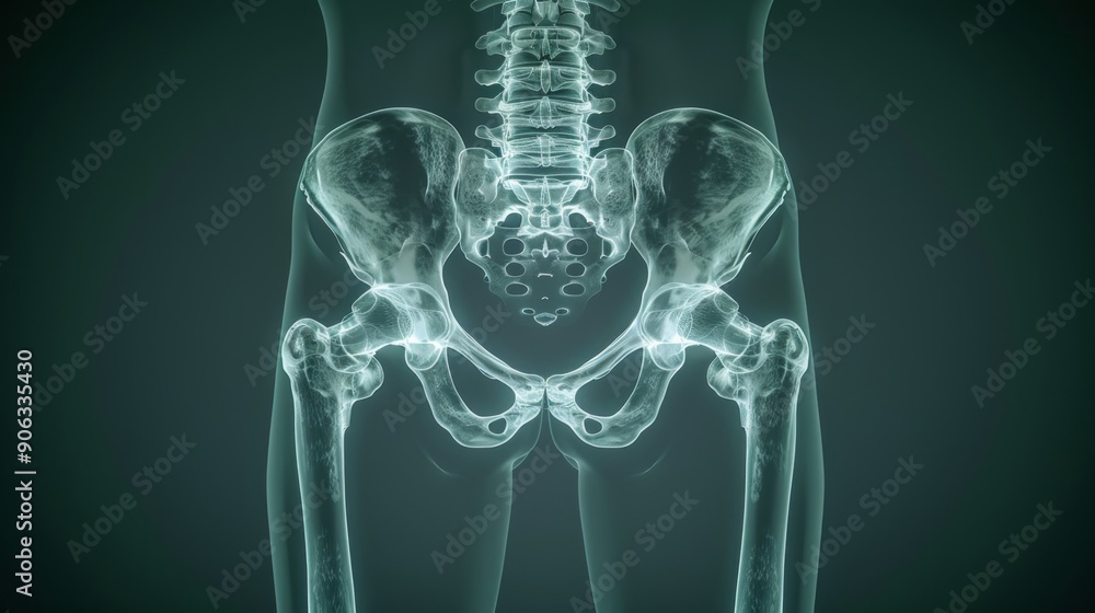High-resolution X-ray image of a human pelvis and hip bones. Concept of ...