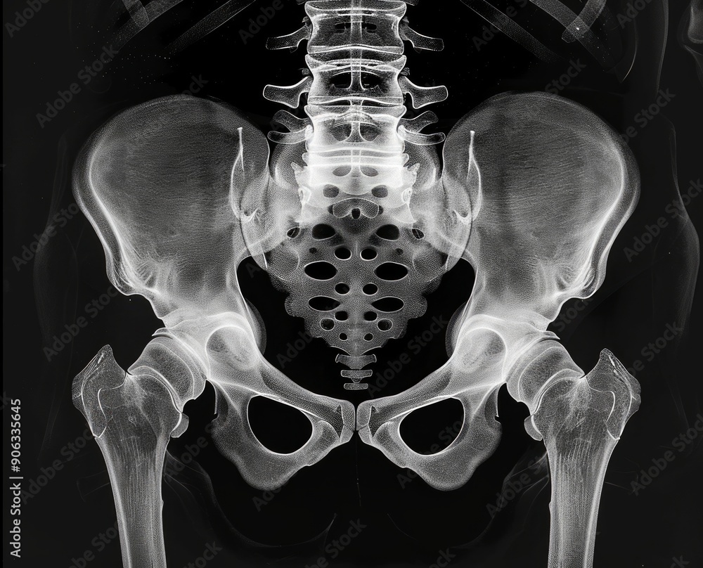 High-resolution X-ray image of a human pelvis and hip bones. Concept of ...
