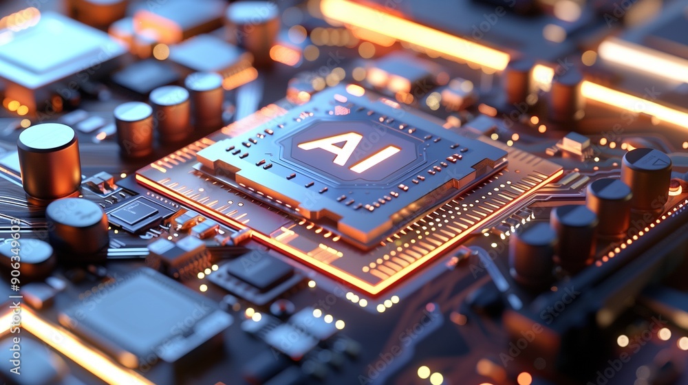 AI Concept and AI Chip Motherboard, Controlling Technological Tools, Intelligent Robots ...