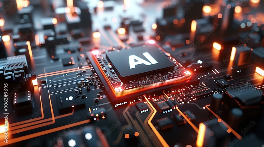 AI Concept and AI Chip Motherboard, Controlling Technological Tools, Intelligent Robots ...