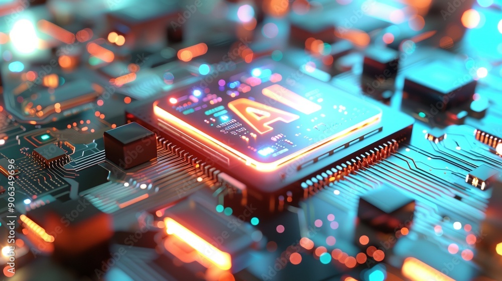 AI Concept and AI Chip Motherboard, Controlling Technological Tools, Intelligent Robots ...