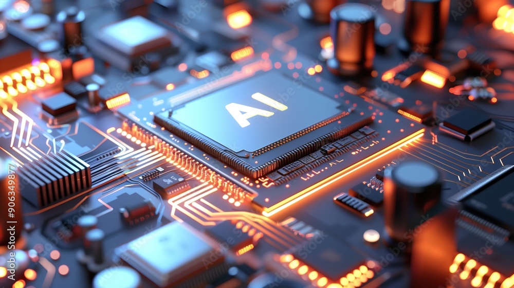 AI Concept and AI Chip Motherboard, Controlling Technological Tools, Intelligent Robots ...