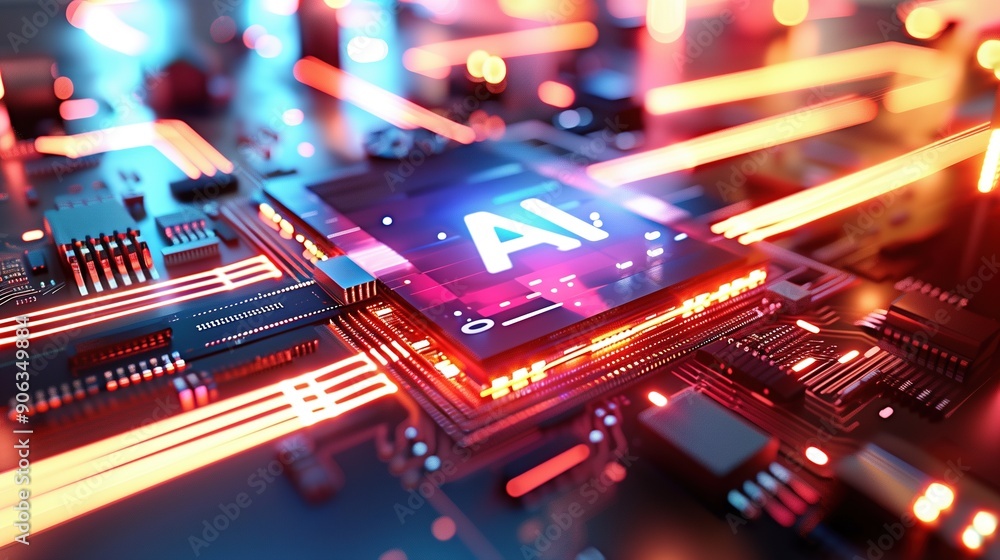 AI Concept and AI Chip Motherboard, Controlling Technological Tools, Intelligent Robots ...