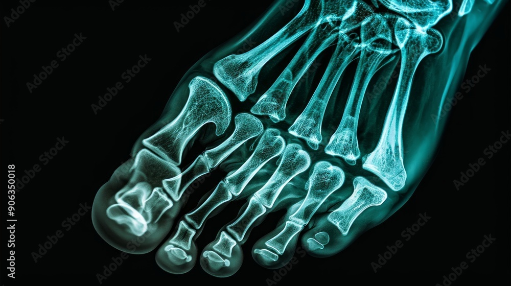 X-ray image of a human foot highlighting the detailed bone structure ...