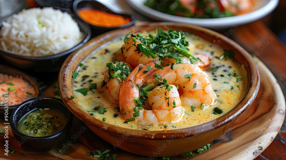 Shrimp bobo a Brazilian dish of shrimp in a pure of manioc meal and ...