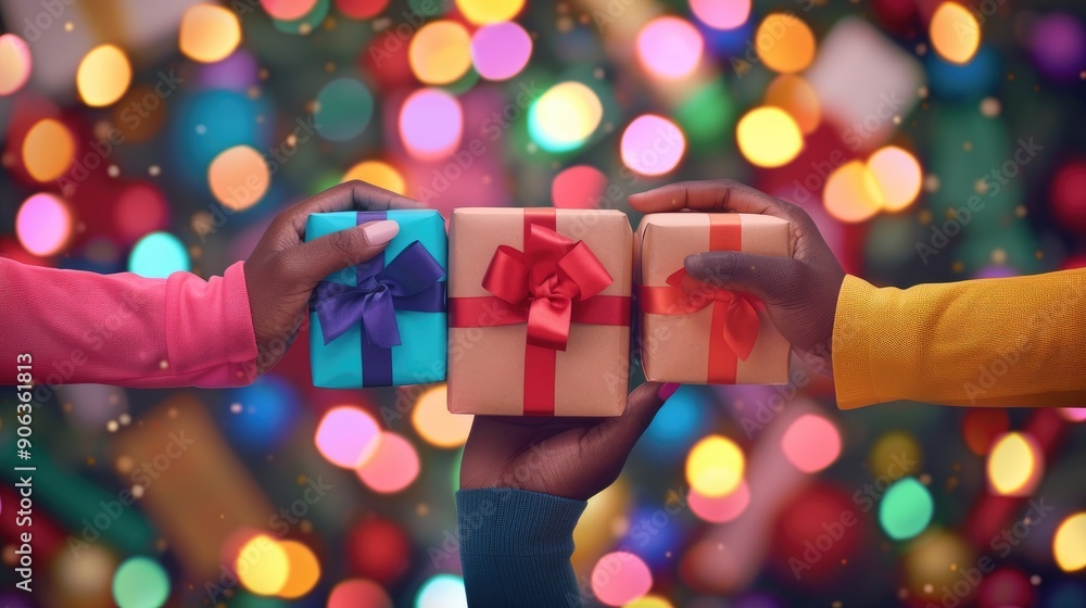 Emoji arms holding a gift box, showing generosity and sharing, with a ...