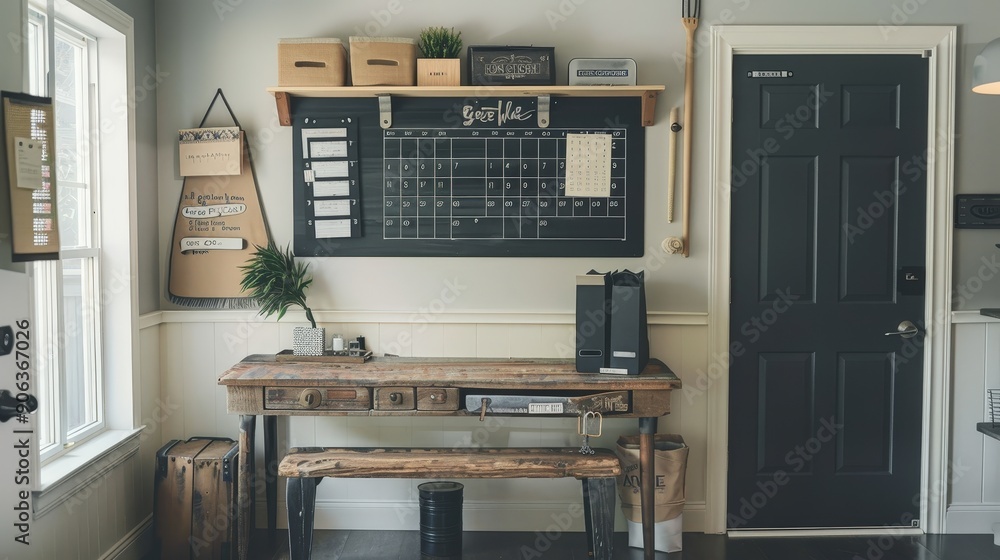 A practical home command center with a calendar, a chalkboard for notes ...