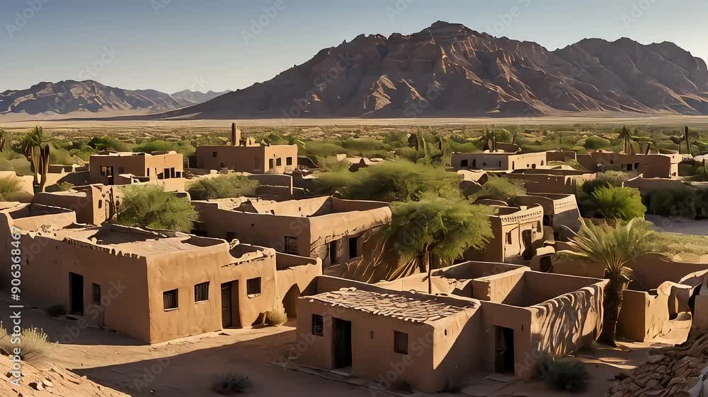 Desert village animation. Creating an image of a traditional desert ...
