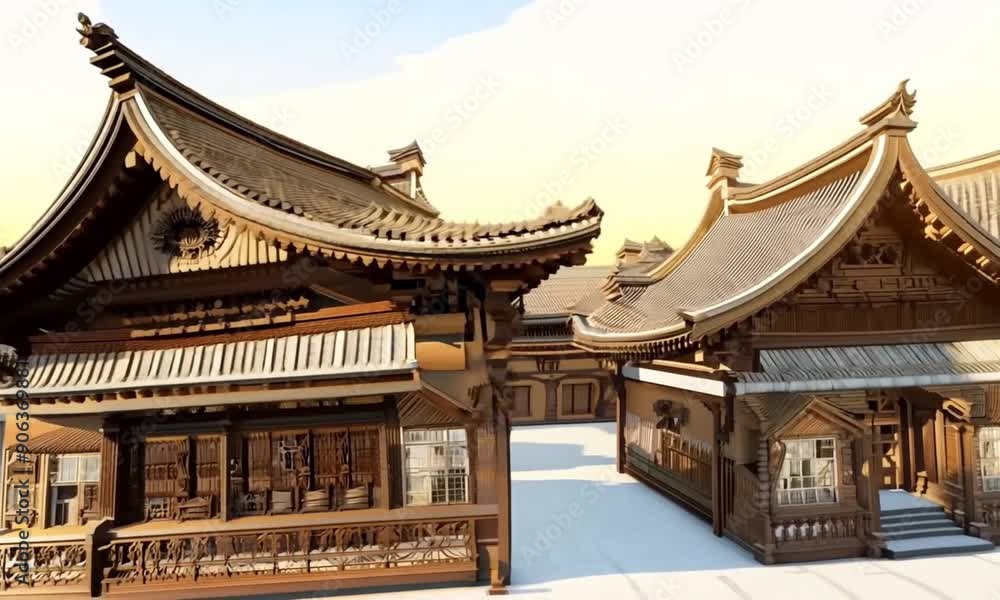 3d view of Korean hanok houses and historic architecture Stock Video ...