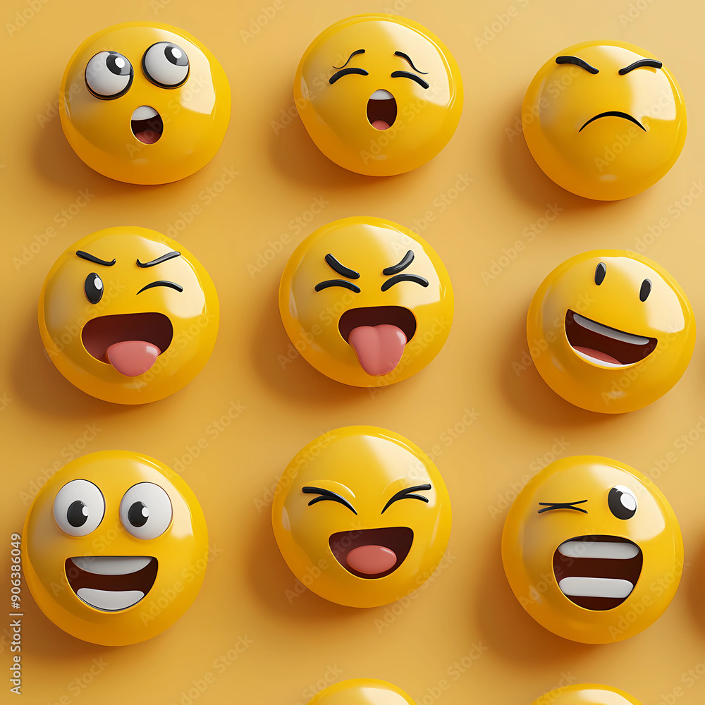 set of smileys with emotions, set of variety of yellow emoji faces with ...