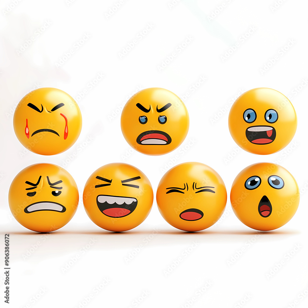 set of smileys with emotions, set of variety of yellow emoji faces with ...