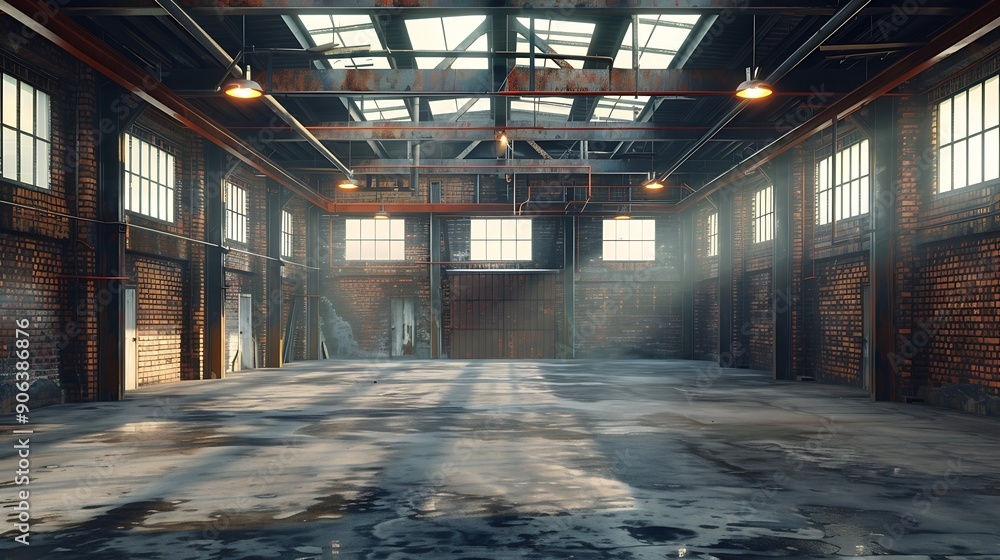 Interior view of an old rundown and abandoned factory building Big ...