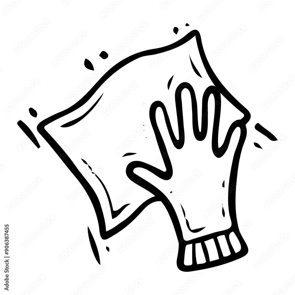 Wiping with rag with gloved hand. Hand drawn doodle. Protecting the ...