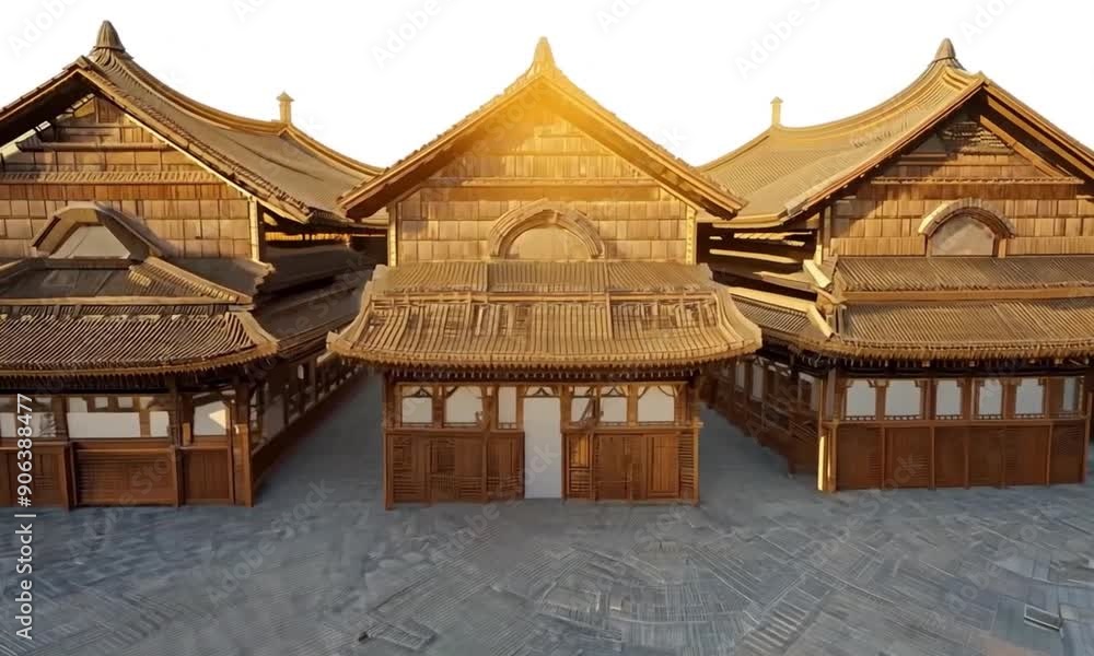 3d view of Korean hanok houses and historic architecture Stock Video ...