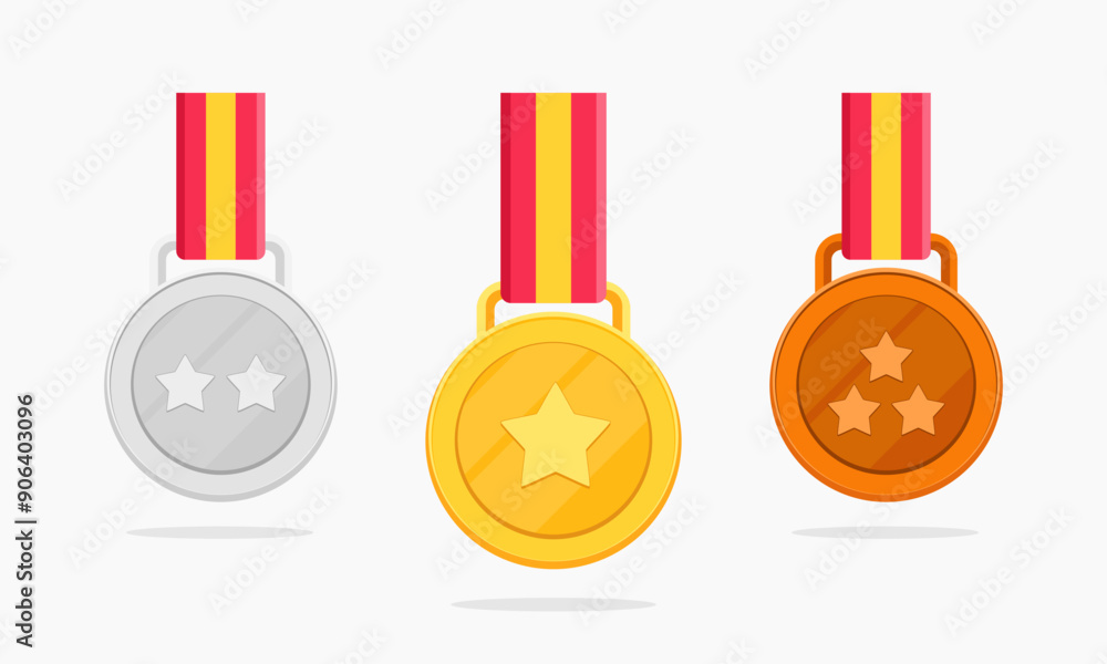 Vector illustration of a set of medals in flat design style. Gold ...