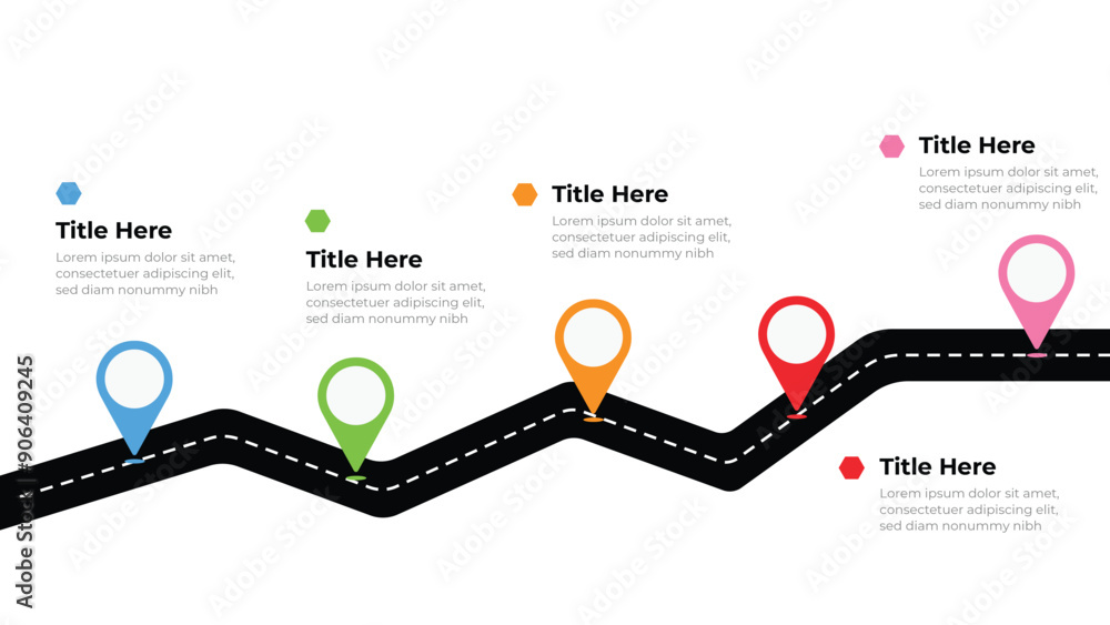 Highway roadmap with pins. Car road direction, gps route pin road trip ...
