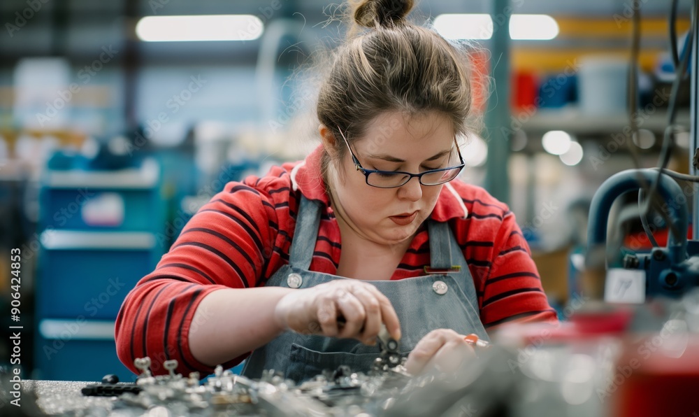 photograph of an overweight woman with glasses and pigtails working at ...