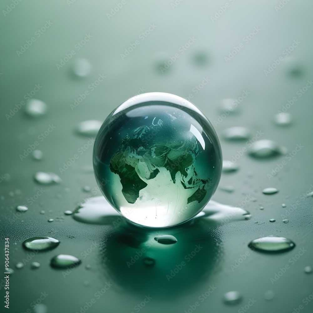 Planet earth encased in a clean fresh water droplet, highlighting the ...