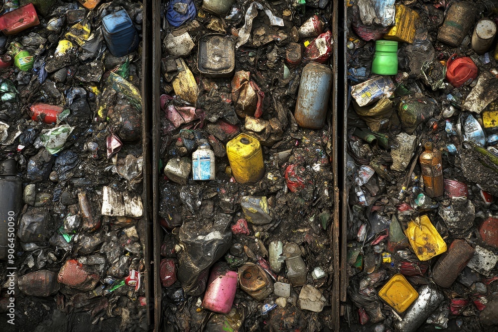 Colorful bales of compacted plastic waste ready for recycling ...