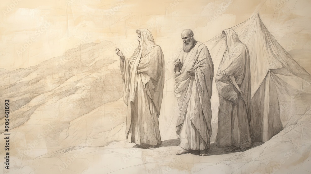 Biblical Illustration of Numbers: God Calling Moses, Miriam, and Aaron ...