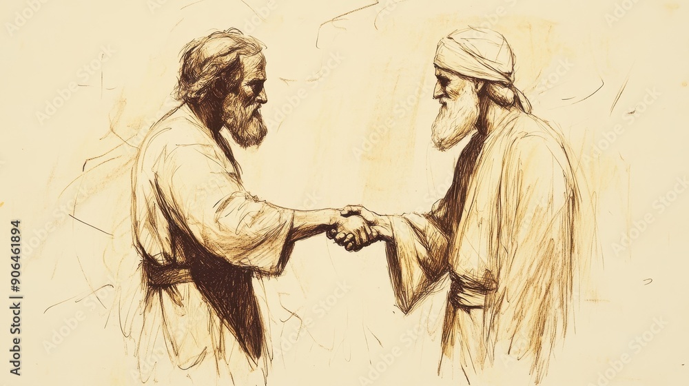 Biblical Illustration of Numbers: Handshake Between Two Men After a ...