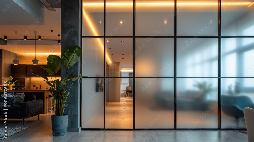 Black loft partition with frosted glass, sliding structure. what makes ...