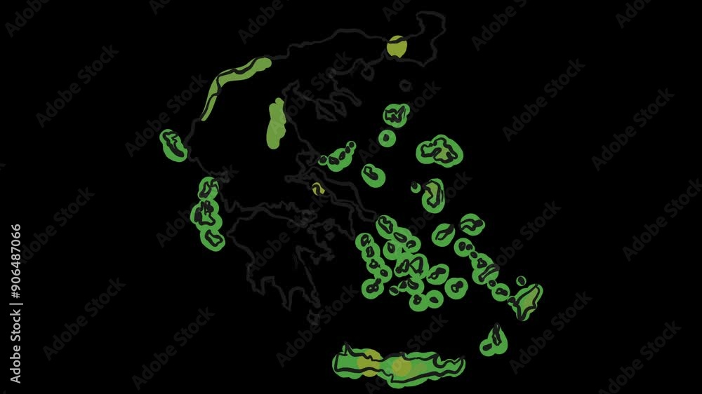 Animated self-drawing Greece map in line art, lines forming the map ...