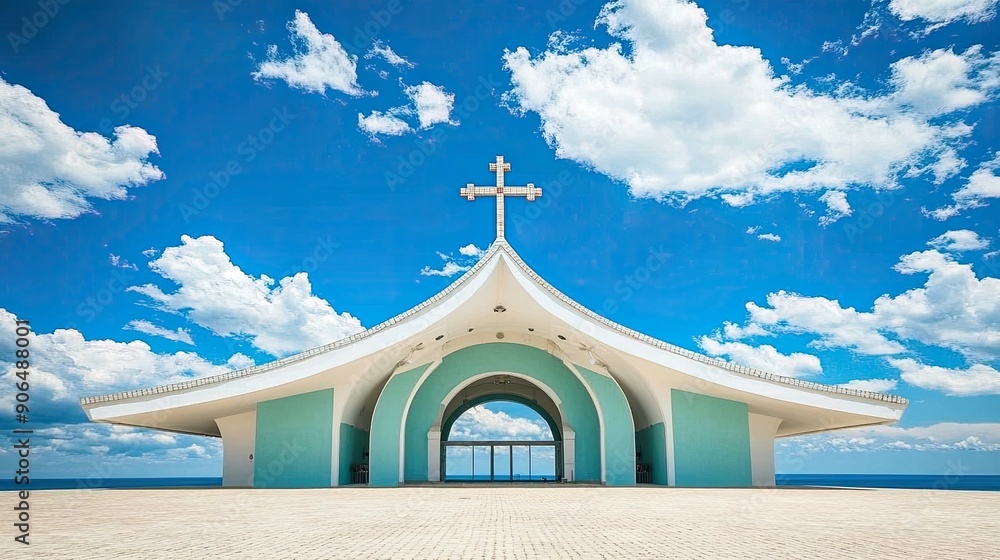 Stunning architecture of a church under a bright blue sky, blending ...