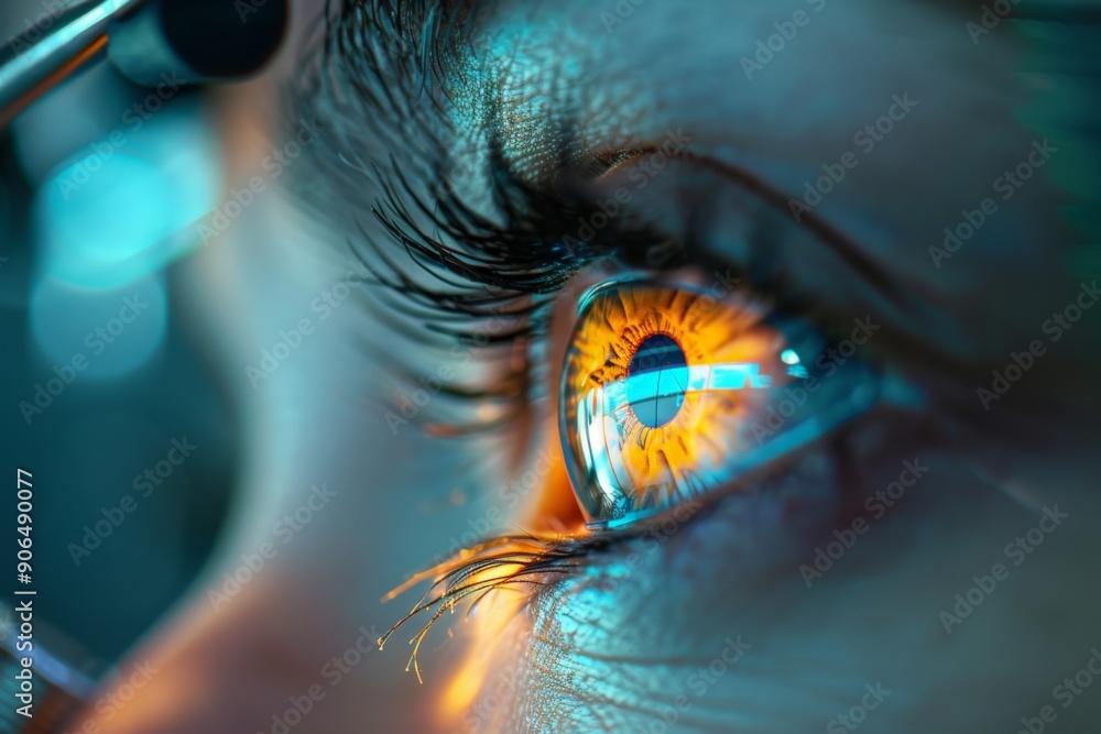 Close-up photo of a patients eye during a standard eye exam. Eye is ...