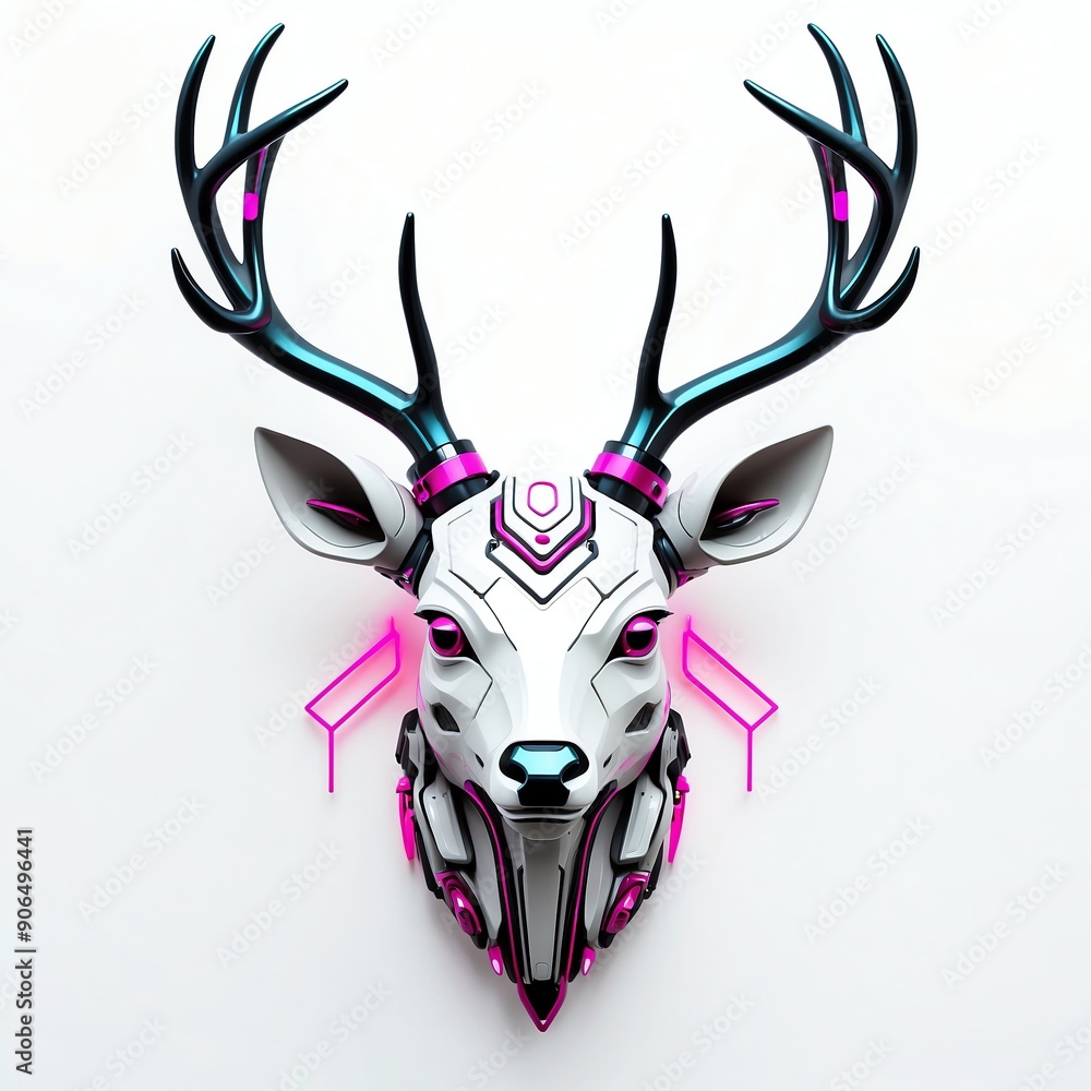 cyberpunk robotic deer head 3d art logo in plain white background ...