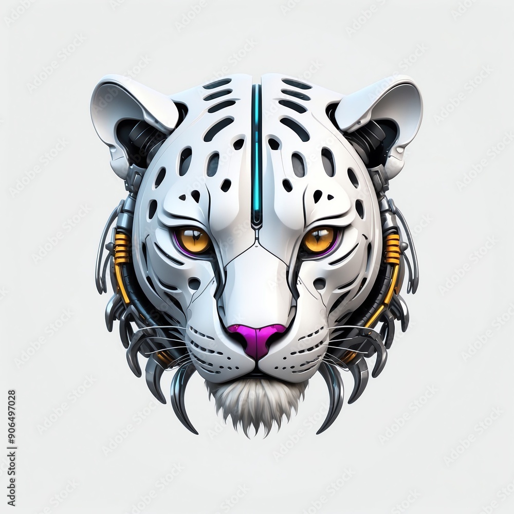 cyberpunk robotic leopard head 3d art logo in plain white background ...