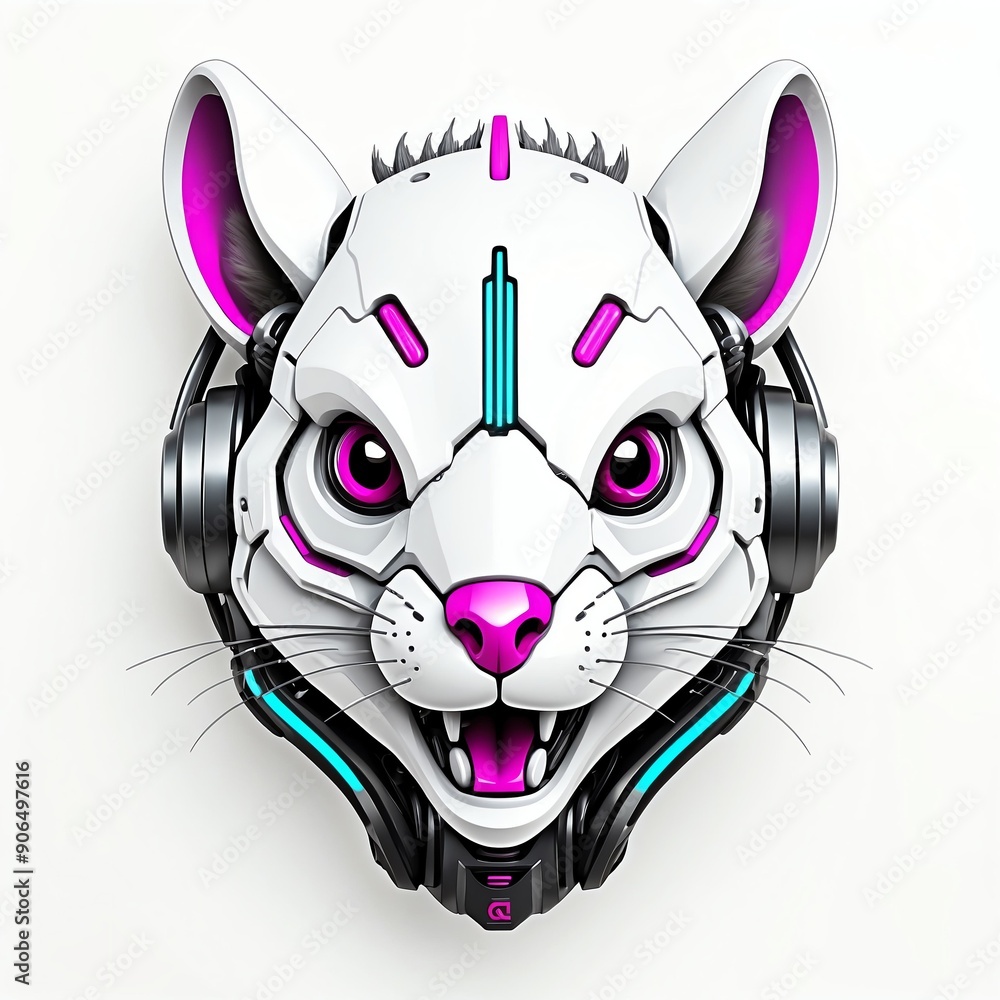 cyberpunk robotic squirrel head 3d art logo in plain white background ...