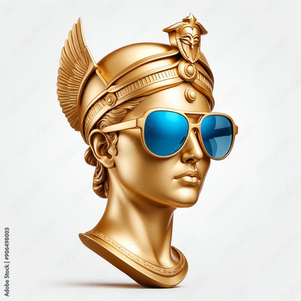 gold athena head statue with sunglasses 3d art logo in plain white ...