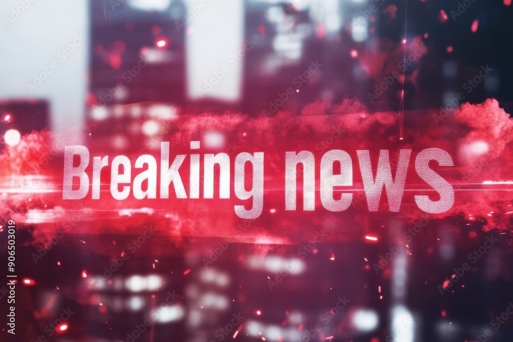 Breaking news text with a dramatic red and white color scheme Stock ...